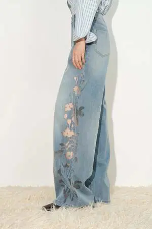 Fabrique Myla Burnout Mesh Wide Leg Jeans - Blue