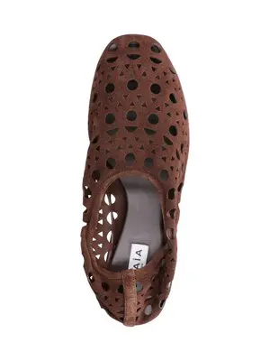 Alaïa Vienne Perforated Suede Flats - Brown