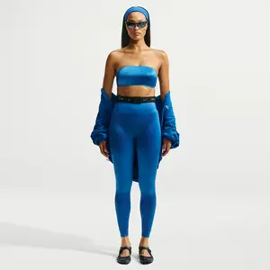 Nike Skims Satin Shine High-waisted Bonded 26" Leggings - Blue