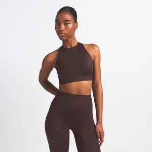 Nike Skims Satin Shine High-neck Bra - Brown