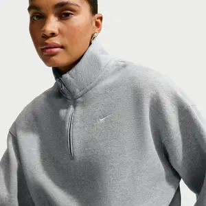 Nike Studio Fleece Medium Weight Oversized 1/4-zip Cropped Top - Grey