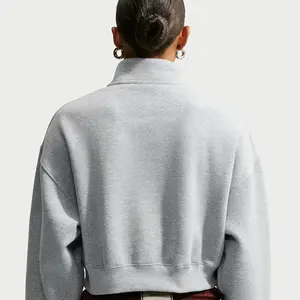 Nike Studio Fleece Medium Weight Oversized 1/4-zip Cropped Top - Grey