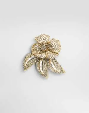 Dolce & Gabbana Flower Brooch With Rhinestones - Gold