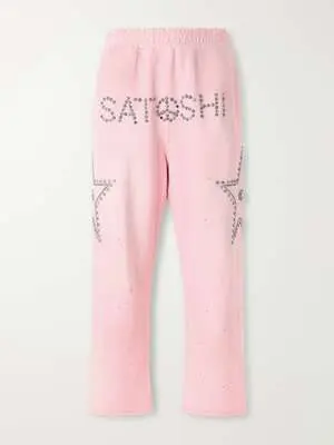 SATOSHI NAKAMOTO Wide-leg Studded Cotton-jersey Sweatpants - Pink