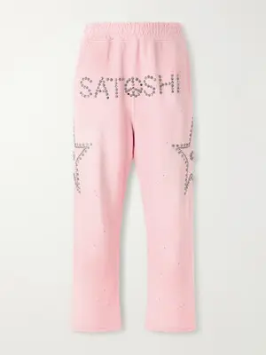SATOSHI NAKAMOTO Wide-leg Studded Cotton-jersey Sweatpants - Pink