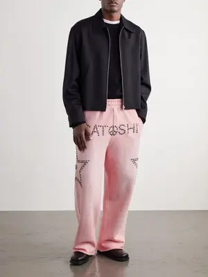 SATOSHI NAKAMOTO Wide-leg Studded Cotton-jersey Sweatpants - Pink