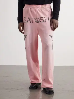 SATOSHI NAKAMOTO Wide-leg Studded Cotton-jersey Sweatpants - Pink