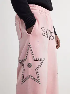 SATOSHI NAKAMOTO Wide-leg Studded Cotton-jersey Sweatpants - Pink