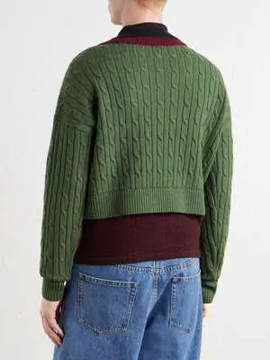 Dries Van Noten Jacquard-trimmed Cable-knit Wool And Cotton-blend Sweater