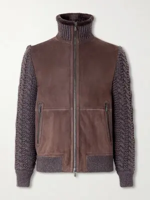 Brunello Cucinelli Shearling And Cable-knit Cashmere Jacket - Brown