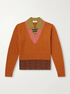 Dries Van Noten Cable-knit Wool And Cotton-blend Sweater - Orange