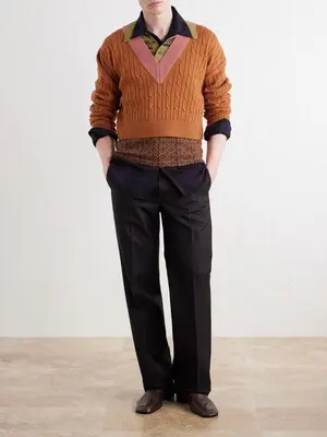 Dries Van Noten Cable-knit Wool And Cotton-blend Sweater - Orange