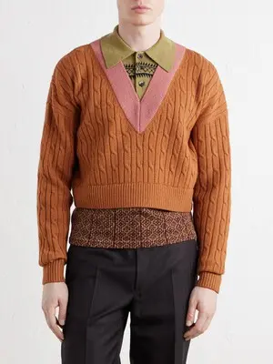 Dries Van Noten Cable-knit Wool And Cotton-blend Sweater - Orange