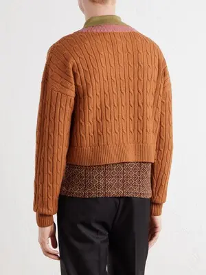 Dries Van Noten Cable-knit Wool And Cotton-blend Sweater - Orange