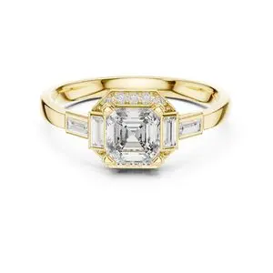 AYA FINE JEWELRY Radiant Cut Lab Grown Diamond Halo Engagement Ring In 14k Gold - Yellow