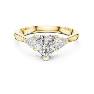 AYA FINE JEWELRY Heart Cut Lab Grown Diamond Three Stone Engagement Ring In 1 Carat 10k Gold - Yellow