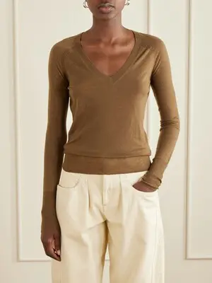 JOSEPH Cashmere V-neck Sweater - Brown