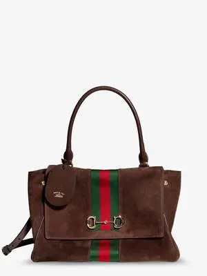 Gucci Paparazzo Suede Handbag With Iconic Web Detail On The Front - Brown
