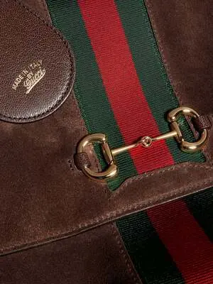 Gucci Paparazzo Suede Handbag With Iconic Web Detail On The Front - Brown