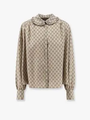 Gucci Primavera Silk Shirt With Gg Print - Beige