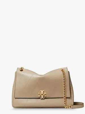 Tory Burch Charlie Leather Shoulder Bag - Beige