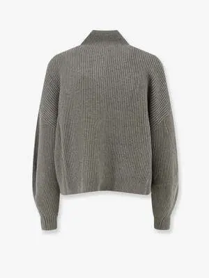 Brunello Cucinelli Ribbed High Neck Cashmere Cardigan