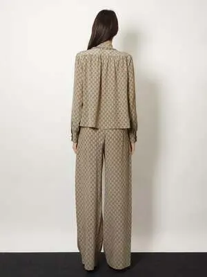 Gucci Silk Gg Print Wide Leg Trousers - Beige