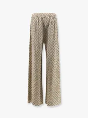 Gucci Silk Gg Print Wide Leg Trousers - Beige