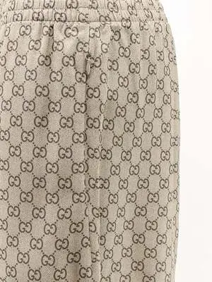 Gucci Silk Gg Print Wide Leg Trousers - Beige