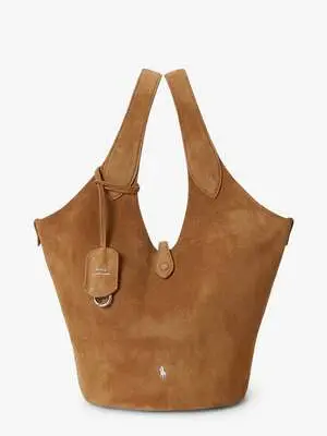 Polo Ralph Lauren Play Suede Shoulder Bag With Contrasting Logo - Brown