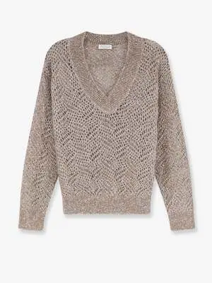 Brunello Cucinelli Mohair Blend Sweater With Dazzling Pattern - Beige