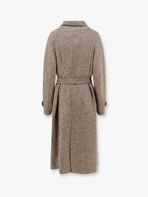 Brunello Cucinelli Herringbone Coat With Monili Detail