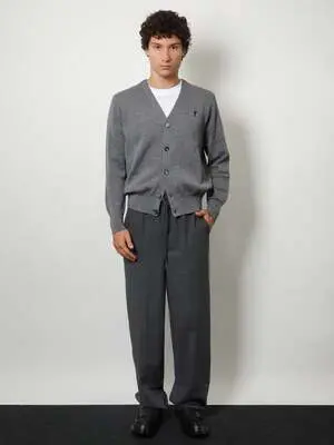 AMI Paris Virgin Wool Trousers With Elastic Waistband And Drawstring - Grey