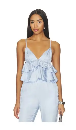 FLEUR DU MAL Luxe Twill Flare Cami In Baby Blue - Ice Queen