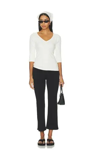 BOBI Vneck Elbow Sleeved Tee In White