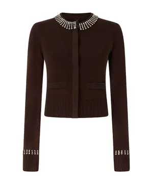 Pinko Embellished Neck Knitted Cardigan - Black
