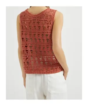 Brunello Cucinelli Crochet Crew Neck Sleeveless Top - Red