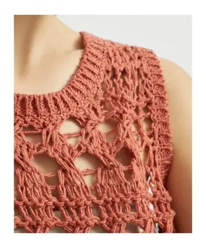 Brunello Cucinelli Crochet Crew Neck Sleeveless Top - Red