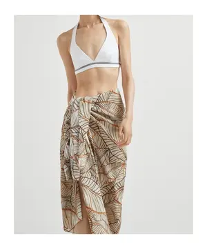 Brunello Cucinelli Leaf-print Wrap Skirt
