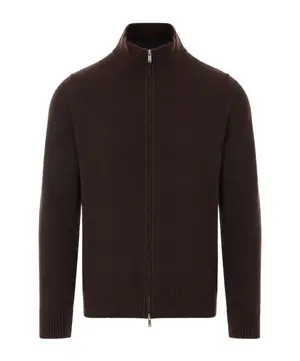 Alpha Studio Long-sleeve Zip-up Cardigan - Brown