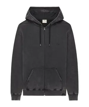 COURREGES Logo Print Stonewashed Zipped Hoodie - Stonewashed Grey/black