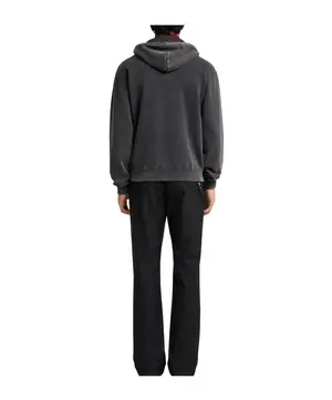 COURREGES Logo Print Stonewashed Zipped Hoodie - Stonewashed Grey/black
