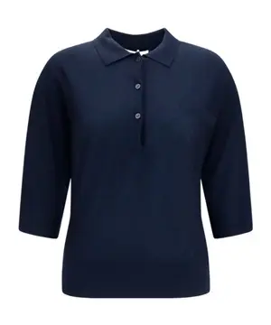 LISA YANG Norie Polo Knitted Top - Navy