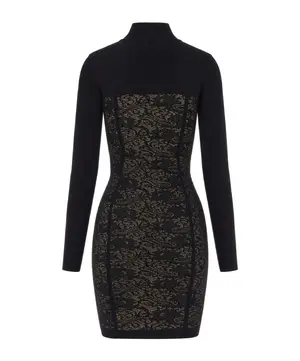 Elisabetta Franchi High Neck Lace-like Patterned Dress - Black/beige
