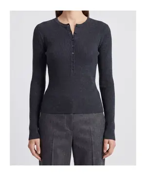 LISA YANG Airi Ribbed Henley Knitted Sweater - Black