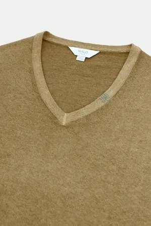 Malo V-neck Long Sleeve Sweater - Beige