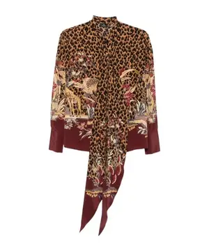 Etro Tie-neck Printed Long-sleeve Top