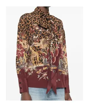 Etro Tie-neck Printed Long-sleeve Top