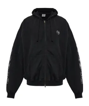 Vetements Graphic Sleeve Zip-up Hoodie - Black