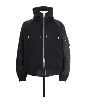 Sacai Panelled Zip-up Hoodie - Black